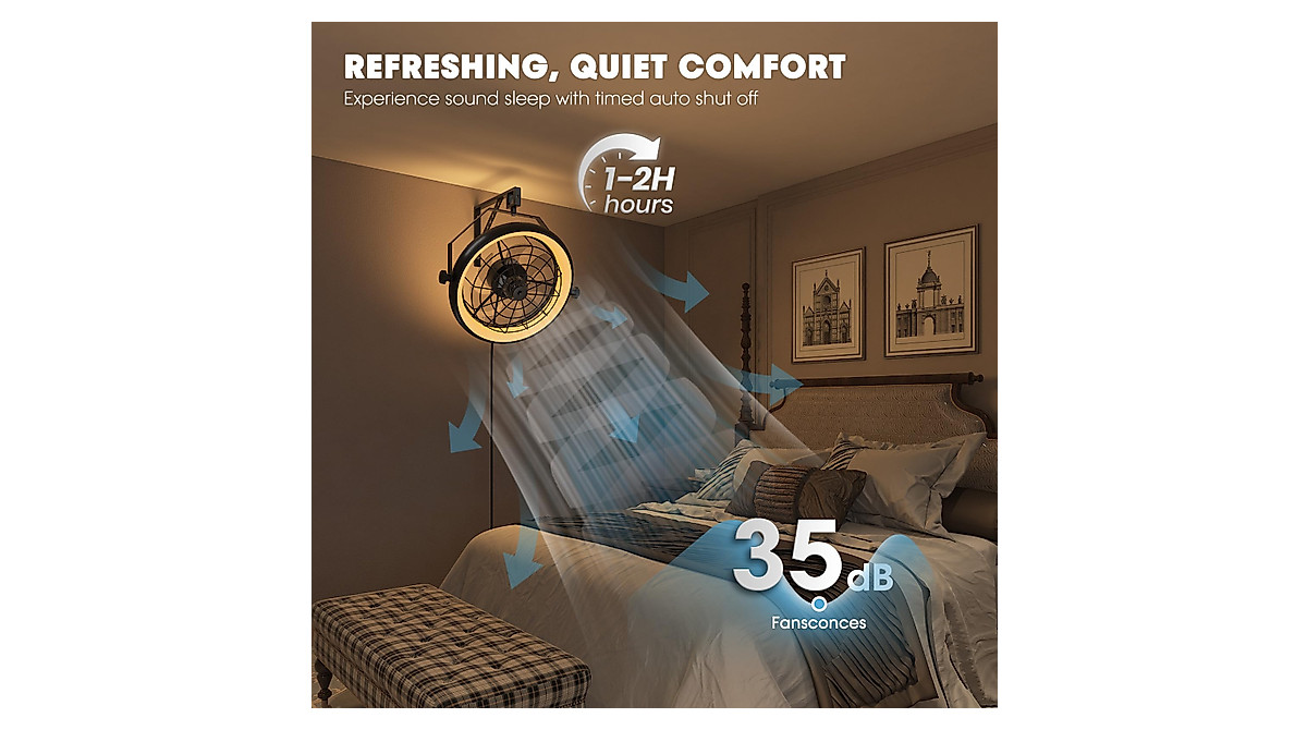 Fansconce Wall Mounted Fan with Remote Control & Lights