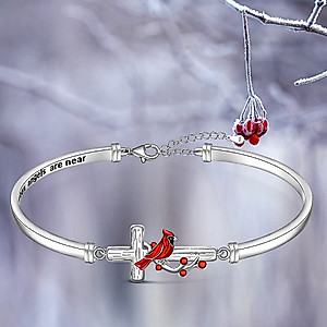 Red Cardinal Bracelet for Women Sterling Silver Cross Cardinal Appear When Angels are Near Memorial Sympathy Cardinal Bangle Jewelry Charms Mothers Day Gifts