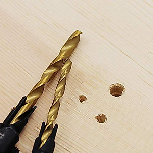 Titanium Coated Wood Countersink Drill Bit Set, 1/4” Round Shank, 6#8#10#12#14 HSS for Screw Pilot Hole Drilling, 5Pcs