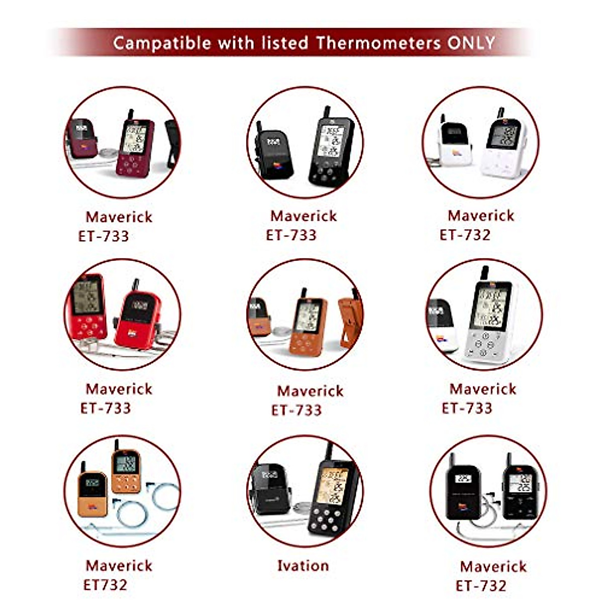 Stanbroil Thermometer Probe with Clips, Set of 2 Waterproof Meat Probe Replacement for Maverick ET-732/733 and Ivation IVA-WLTHERM IVAWT738