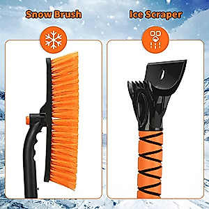 OHMOTOR Ice Scrapers for Car Windshield 26 Inch Snow Brush for Car with 360° Rotating Brush & Foam Grip, Snow Removal Tool for Car Truck SUV Ice Scraper