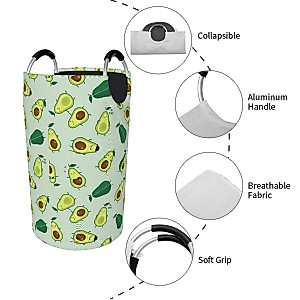Dujiea 82l X-Large Laundry Basket Tall, Green Cute Avocado Collapsible Laundry Hampers with Aluminium Handles Big Clothes Basket Kids Laundry Bin Round Storage Basket for Dorm Room
