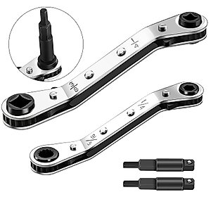 Zhehao Hvac Service Wrench Refrigeration Service Wrench Set, 3/8 to 1/4, 5/16 x 1/4, Ratchet Wrench Refrigeration Tool Set Air Conditioner Valve with Hexagon Bit Adapter Kit for Equipment Repair