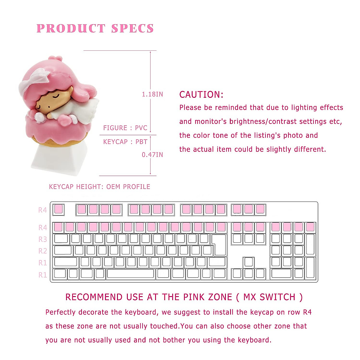 Little Twin Stars Keycaps Japanese Anime White Key Caps，Compatible with Cherry MX Switches Custom Gaming Mechanical Keyboard (Lalaa)