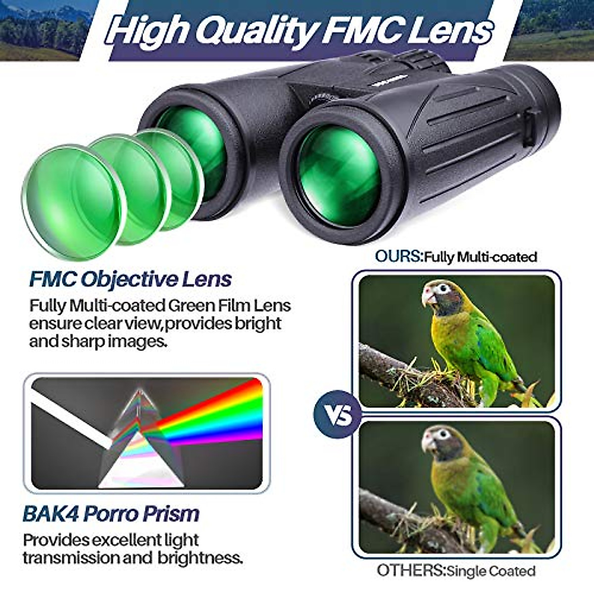 USCAMEL 12x42 HD Binoculars for Adults with Upgraded Phone Adapter, High Power Binoculars for Bird Watching Hunting Stargazing Camping Concerts Sports