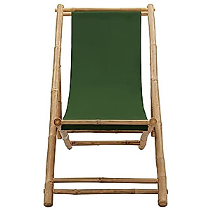 WEMYUFURN Deck Chair Bamboo and Canvas Green, Patio Dining Chairs, Bar Stools, Outdoor Seating for Outdoor Relaxation and Entertaining in Your Backyard or Poolside