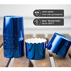 Blue Baking Cups Cupcake Liners, 50pcs Paper Baking Cups Muffin Liners Greaseproof Disposable Bulk Cupcake Wrappers, 6 oz Standard Muffin for Father's Day Decor Retirement Graduation Parties