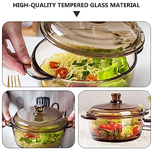 DOITOOL Glass Casserole with Lid Round Clear Baking Dish Heat Resistant Easy Grab Cooking Bowls Soup Serving Bowl Food Storage Containers for Noodle Soup Salad Light Brown