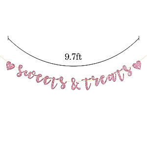 Talorine Sweets & Treats Banner, Bridal Shower, Engaged, Wedding Anniversary, Children Birthday Party Decorations (Pink Glitter)