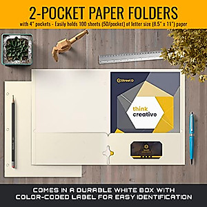 Two Pocket Portfolio Folders, 50-Pack, White, Letter Size Paper Folders, by Better Office Products, 50 Pieces, White