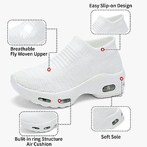 Women Walking Shoes Mesh Sneakers for Women Non Slip Shoes for Women Slip on Sock Sneakers Women Girls Nurse Loafers Light Weight Air Cushion Running Work Shoes White