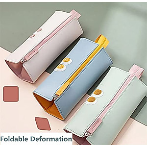LELEBEAR Folding Cute Pencil Case Zipper Large Capacity can Holds 50 Colored Pencils with Handle Strap Pen Bag Stationery Organizer for Girls&Boys School Supplies