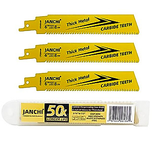 6-inch 8T Carbide Reciprocating Saw Blade, Heavy Duty for Cutting Thick Metal, High-Alloy Construction Steels, Cast Iron, Alloy Steel, Stainless Steels, Rebar and Car Beams, 3-Pack