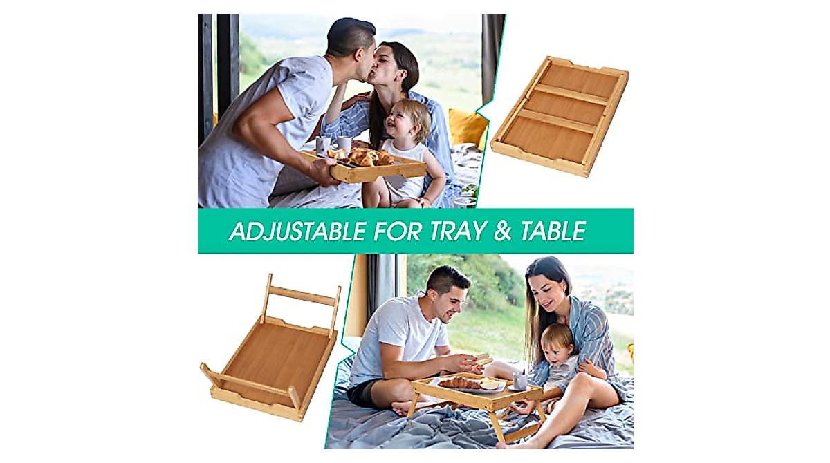 Artmeer Bed Tray Table with Folding Legs,Bamboo Breakfast in Bed for TV Table, Laptop Computer ...