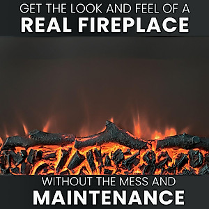 Hanover Fireside 30'' Black Wall Mounted Electric Fireplace with Driftwood Log Display and Realistic Flame, Modern Wall Fireplace Heater with Remote Control for Home, Living Room, Office