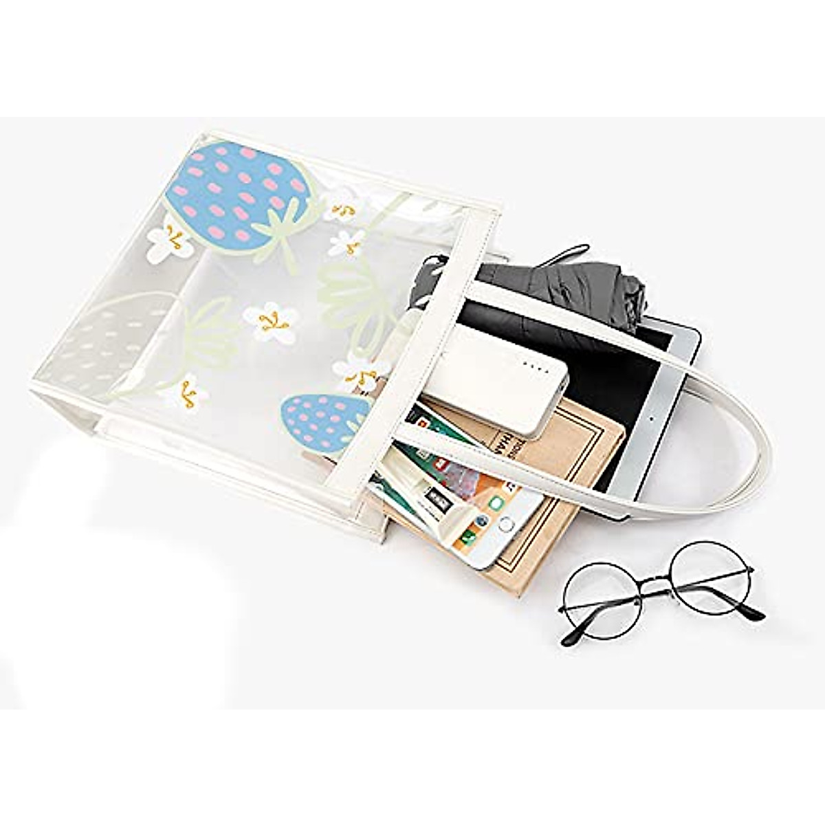 QZUnique Handbags Set Clear PVC Shoulder Bag + Leather Crossbody Bag Large Printed Cute Tote Bag for Women