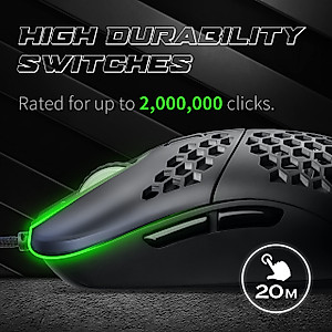 GUNMJO Gram DIY Honeycomb Shell 2.4G Wireless RGB Gaming Mouse, Gaming Wireless Mouse with 9 Buttons and Up to 10,000 DPI, Computer Mice for PC Gaming, Black Color