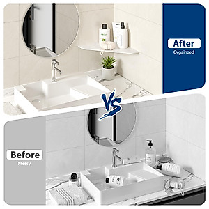 Neohomee 10 in White Corner Shelf, Floating Corner Shelf for Tile Wall, Tile Shower Shelf, 304 Stainless Steel Wall Storage Shelves for Bathroom,No Drilling (White,1Pack)