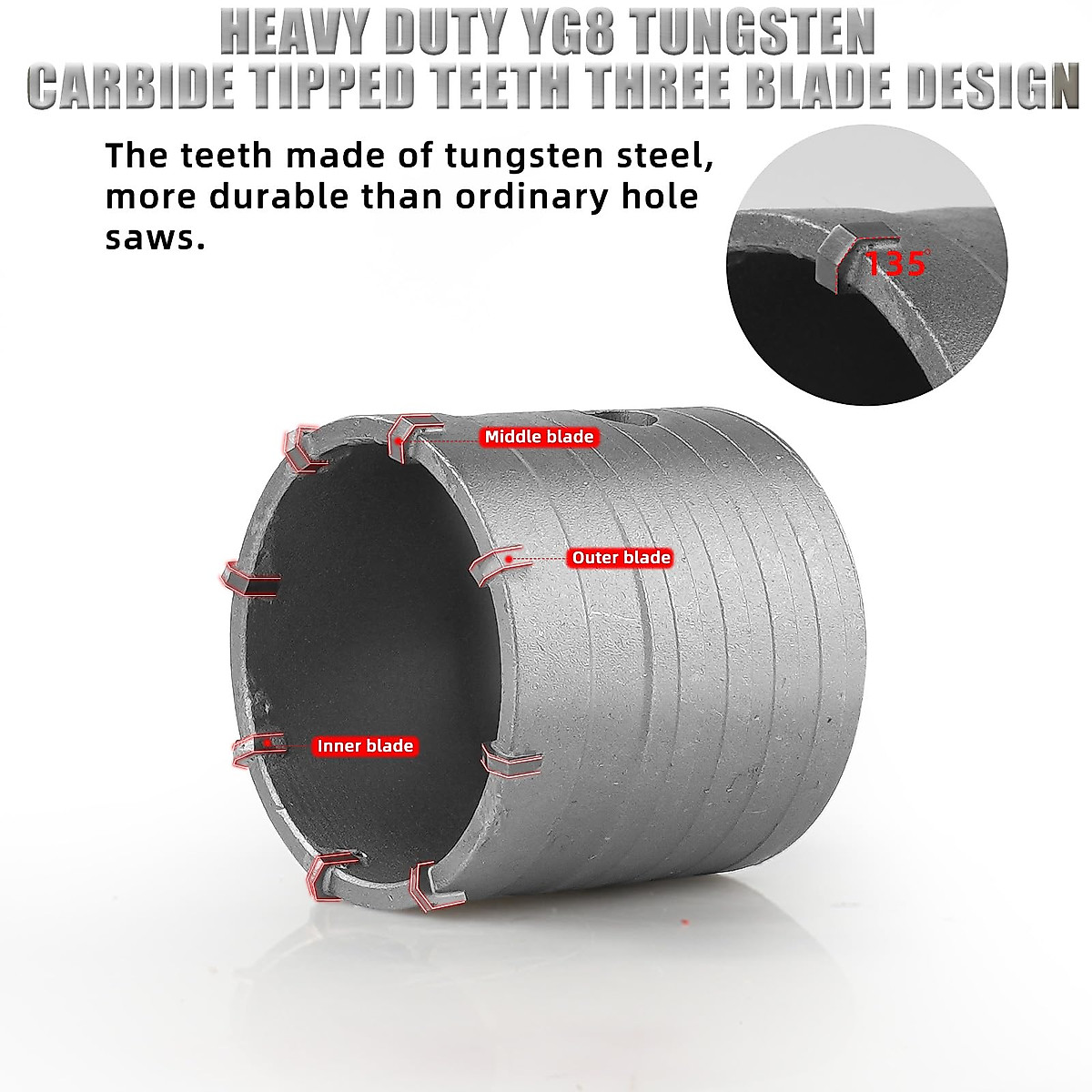 ZKH 9PCS Concrete Hole Saw Kit, Masonry Hole Saw 30 40 65 80 100 MM with 2 Drill Bits and SDS Plus & Max Shank, Hole Saw Set for Concrete Cement Brick Stone Wall Drilling