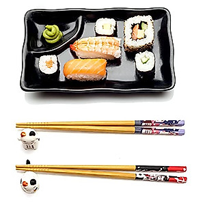 5 Pairs Cute Lucky Cat Chopsticks and Chopstick Rest Set, Chopsticks Holder 5 Cats, Classic Japanese Style Bamboo Natural Reusable China Chopsticks Holder Gift Set, Dishwasher - Safe (Cute Cat)