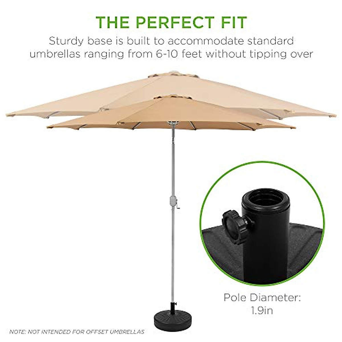Best Choice Products Fillable Umbrella Base Stand Round Plastic Patio Umbrella Pole Holder for Outdoor, Lawn, Garden, 55lbs Weight Capacity - Black