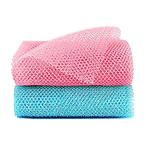 2 Pcs African Net Sponge, African Exfoliating Clean Bath Sponge, Bath Bath Towels,Nylon Net,Wash Cloths,Back Scrubber for Shower, Suitable for Daily use (Lake Blue Pink)