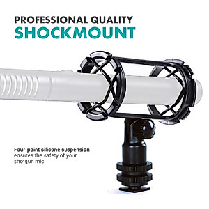 Movo SMM1 Microphone Shock Mount with Camera Cold Shoe for Shotgun Microphones 19-25mm in Diameter (Including Rode NTG-1, NTG-2, Sennheiser MKE-600)