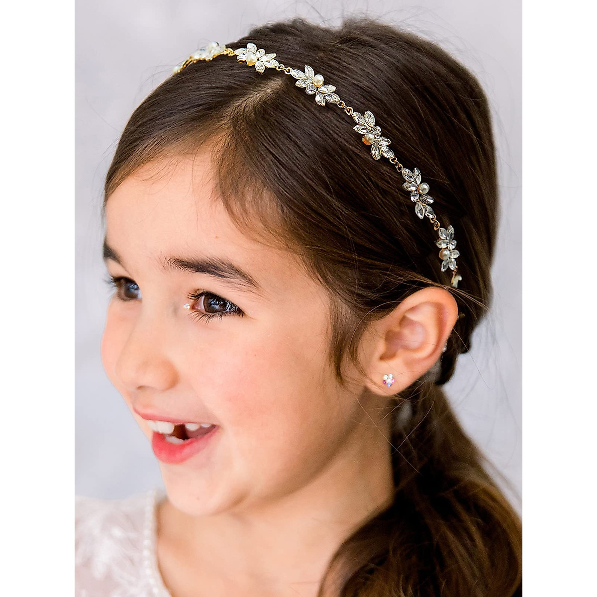 SWEETV Flower Girl Hair Accessories for Wedding Headband Girls Headpiece Princess Crystal Hair Pieces for Birthday Party, First Communion