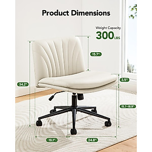 Marsail Armless-Office Desk Chair with Wheels: PU Leather Cross Legged Wide Chair,Comfortable Adjustable Swivel Computer Task Chairs for Home,Office,Make Up,Small Space,Bed Room(Beige)