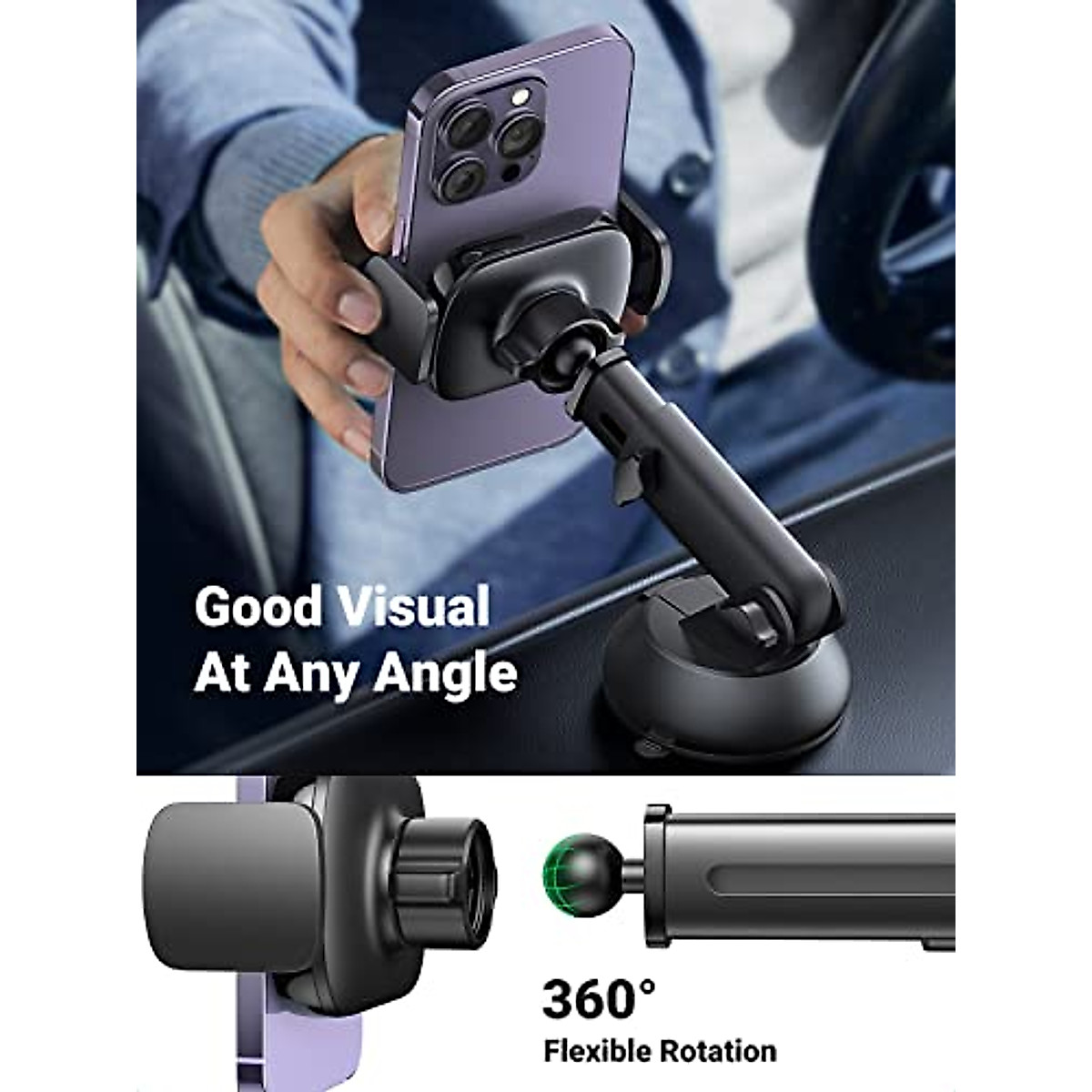 UGREEN Car Phone Holder Mount Suction Cup Windshield Window Dashboard Cell Phone Holder Universal Compatible with iPhone 14 13 Pro Max, iPhone 12 11 Plus SE XS XR 8 7 6 6S Smartphone Car Accessories