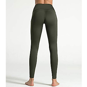 Dragon Fit High Waist Yoga Leggings with 3 Pockets,Tummy Control Workout Running 4 Way Stretch Yoga Pants (Medium, Olive Green)