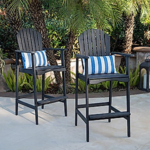 Christopher Knight Home Malibu Outdoor Acacia Wood Adirondack Barstools, 2-Pcs Set, Dark Grey