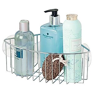 iDesign Rondo Metal Wire Suction Bathroom Shower Caddy Corner Basket for Shampoo, Conditioner, Soap, Creams, Towels, Razors, Loofahs, Stainless Steel