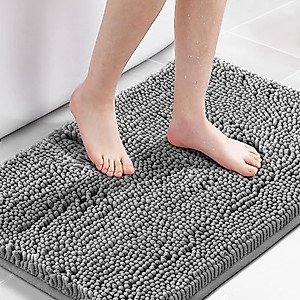 H.VERSAILTEX Bath Mat, Washable Bathroom Rug, Extra Thick Chenille Rug, Absorbent Soft Shaggy Mat,Non-Slip Quick Dry Plush Rug for Bathtubs, 17 x 24 Inches (Grey)