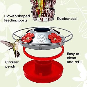 Hummingbird Feeder by Grateful Gnome - Large Hand Blown Stained Glass Feeder for Garden, Patio, Outdoors, Window with Accessories S-Hook, Ant Moat, Brush - 36fl oz, Large Purple Egg Design