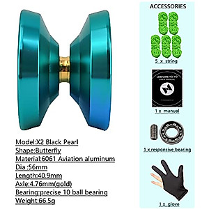 Professional Responsive Yoyo, Aluminum Yo Yo for Kids Beginner, Replacement Unresponsive Ball Bearing for Advanced Yoyo Players + 1 Glove + 5 Yoyo Strings (Blue-Green)