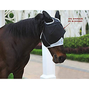 T TEKE Fine Mesh Horse Fly Mask UV Blocking, 3D Eye Visor with Extra Fleece Cushioned Forehead, Protection from Insect Pests
