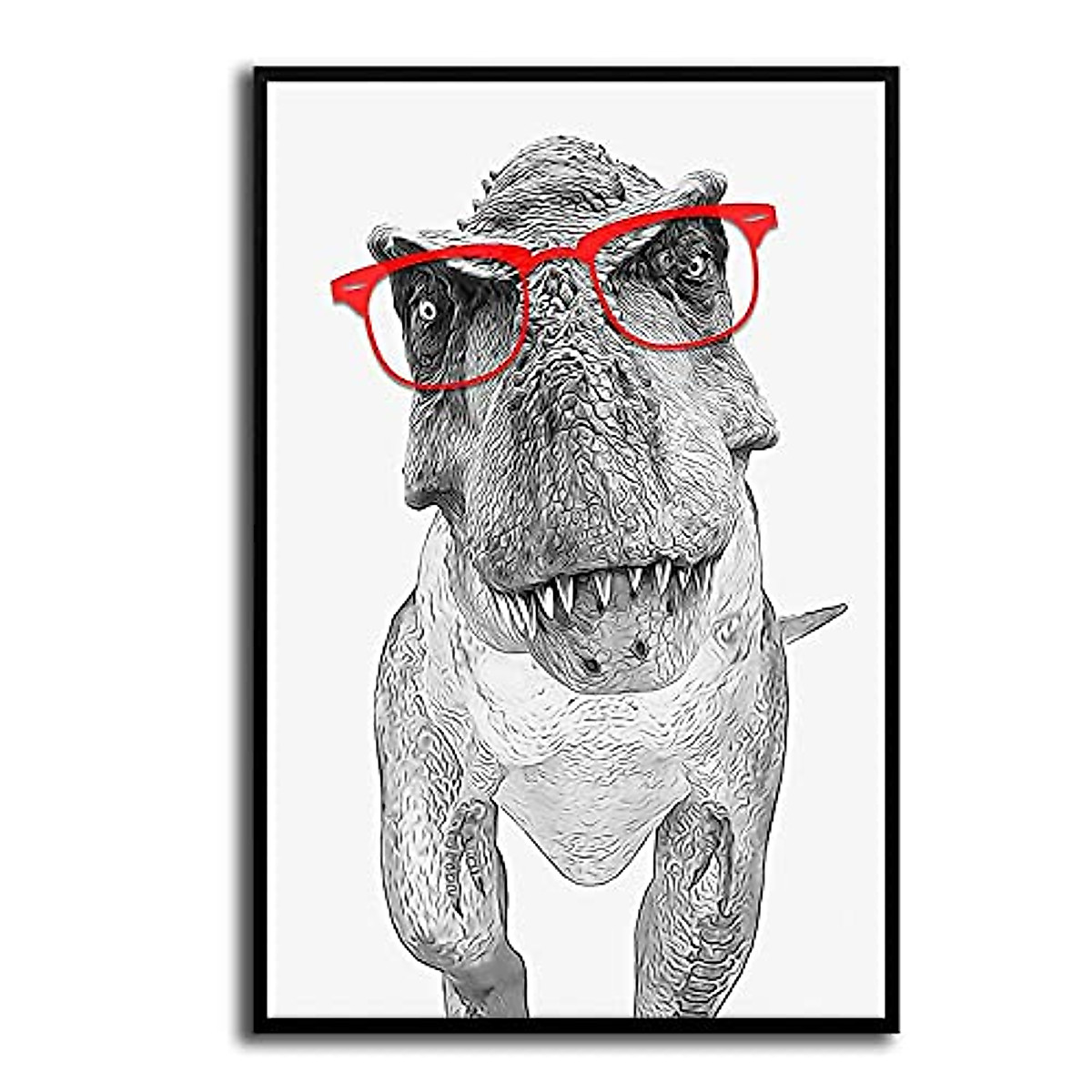 Black and White Dinosaur Art Print Girls Nursery Wall Art Canvas Painting Farm Animal Nordic Poster-08x12inch(20x30cm)-Wooden Framed