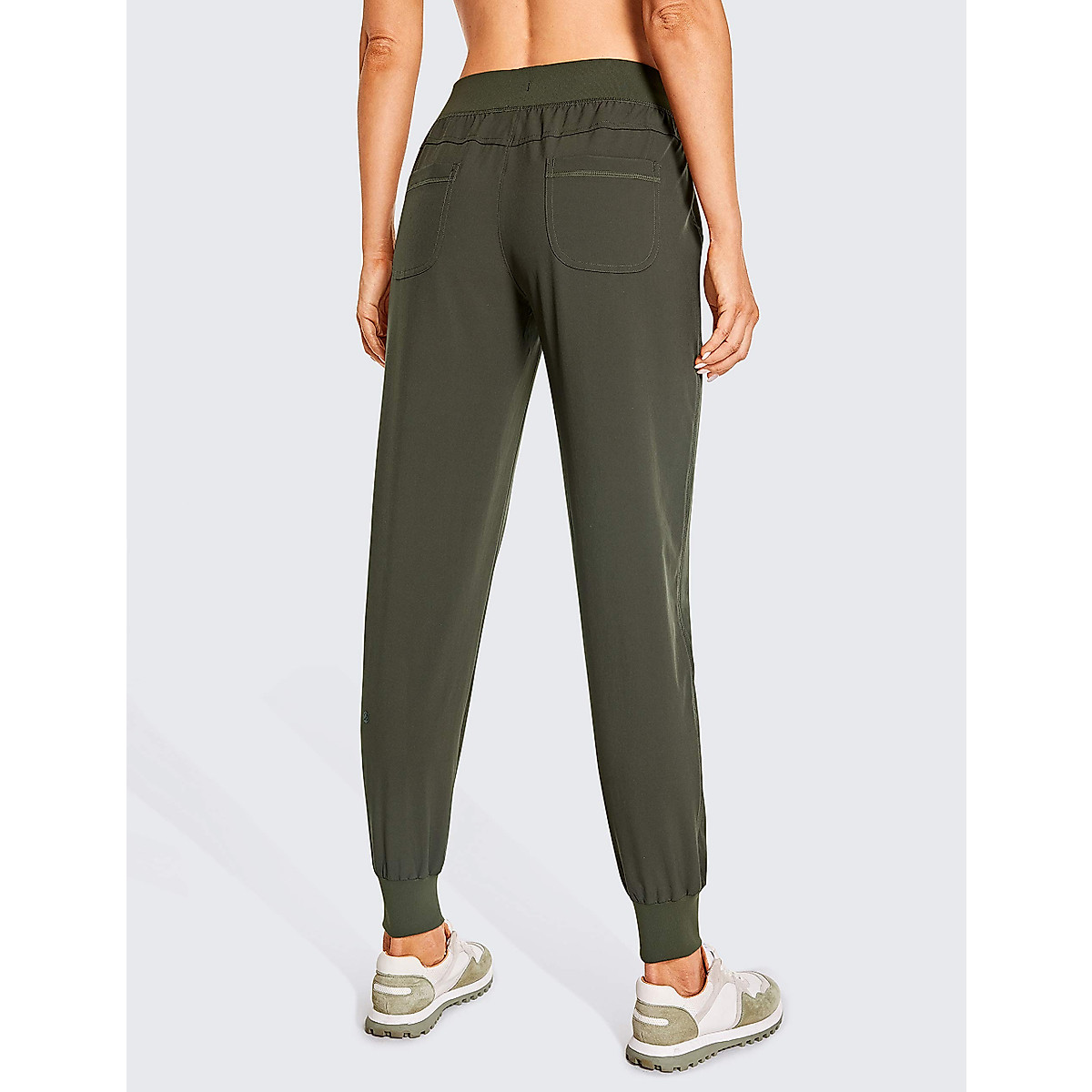 CRZ YOGA Women's Lightweight Workout Joggers 27.5" - Travel Casual Outdoor Running Athletic Track Hiking Pants with Pockets Dark Olive Small