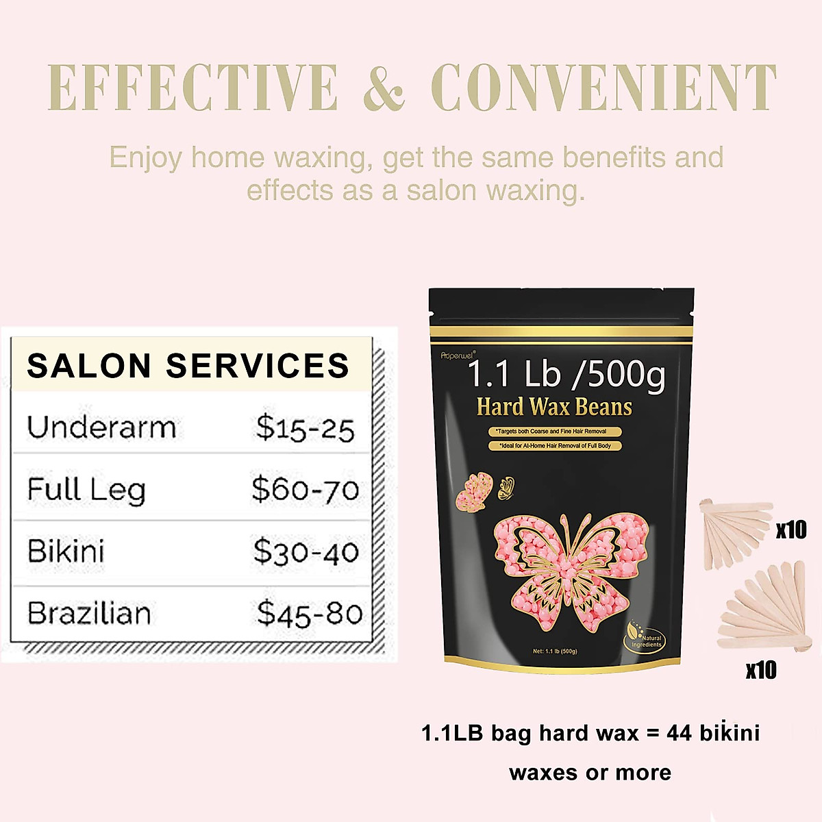 Waxing Beads for Hair Removal 1.1LB, Wax Beads for Sensitive Skin, Painless Wax Beans for Brazilian,Eyebrow Facial Leg for At Home Pearl Waxing Beads with 20 Spatulas for Women Men