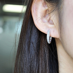 1/2 Cttw Diamond Double Row Hoop Earrings set in 925 Sterling Silver