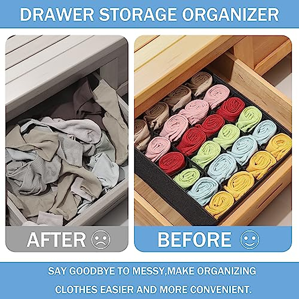 Boudar Foldable Storage Cubes Drawer Underwear Organizer Dividers， under Cabinet Organizer 24-Cell Fabric Storage Boxes for Lingerie,Socks,Ties （Black）