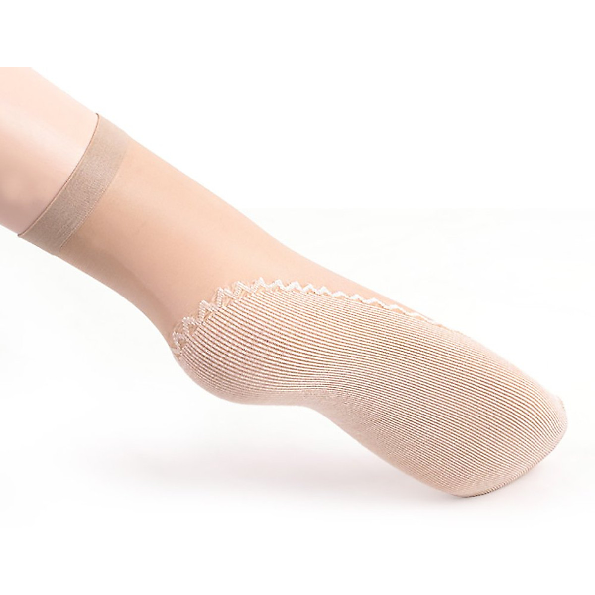 Ueither Women's 6 Pairs Silky Anti-Slip Cotton Sole Sheer Ankle High Tights Hosiery Socks Reinforced Toe (6 Pairs Beige)