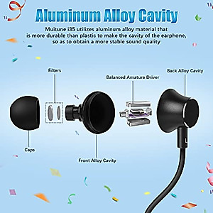 Muitune Bluetooth Earbuds 120 Hours Extra Long Playback with Microphone Headset, i35 Balanced Armature Drivers Stereo in Ear Wireless Ear Buds, Waterproof Workout Neckband Headphones (Black)