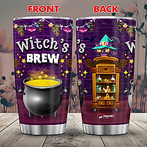 TERAVEX Witches Brew Tumbler with Lid - Classy Halloween Tumbler Cup - Cute, Funny Witch Gifts for Friends - Durable, Vacuum Insulated Cup - Stainless Steel Tumbler for Hot or Cold Drinks