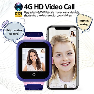 Kids Smart Watch, 4G WiFi GPS LBS Tracker SOS Emergency Call Video Chat Children Smartwatches, IP67 Waterproof Phone Watch for Age 4-12 Boys Girls, Compatible with Android/iPhone iOS (Pink)
