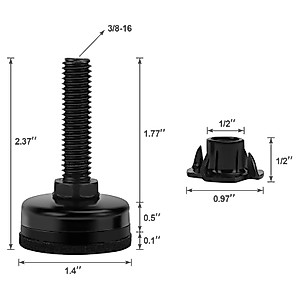 Sancagy 4 Pack Leveling Feet, 3/8-16 Threaded Furniture Legs, T-Nut Kit Adjustable Furniture Feet, Large Base Supports Adjustable Table Feet, Table/Chair/Cabinet/Sofa Adjustable Feet Levelers, Black