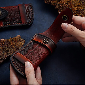 2PC Hand Made Carved Leather Sheath for Folding Knife Cover Pouch Belt Clip