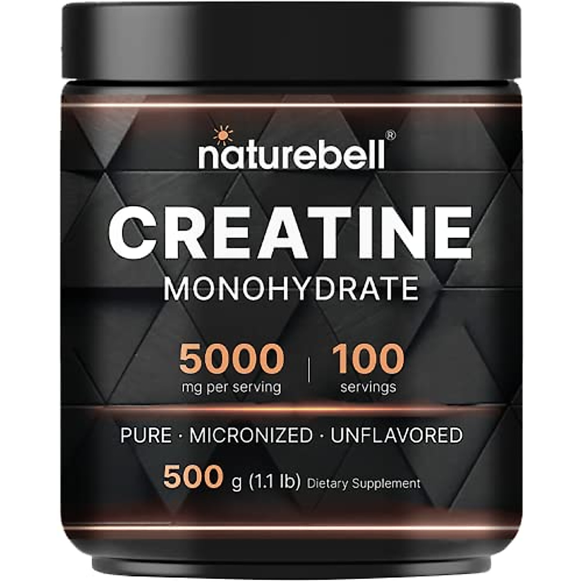NatureBell Creatine Monohydrate Powder 500 Grams, 5000mg Per Serving, Pure Unflavored Creatine Powder - Micronized - Pre Workout | Keto | Vegan | Dissolves Easy | Filler Free - 100 Servings (1.1Lb)