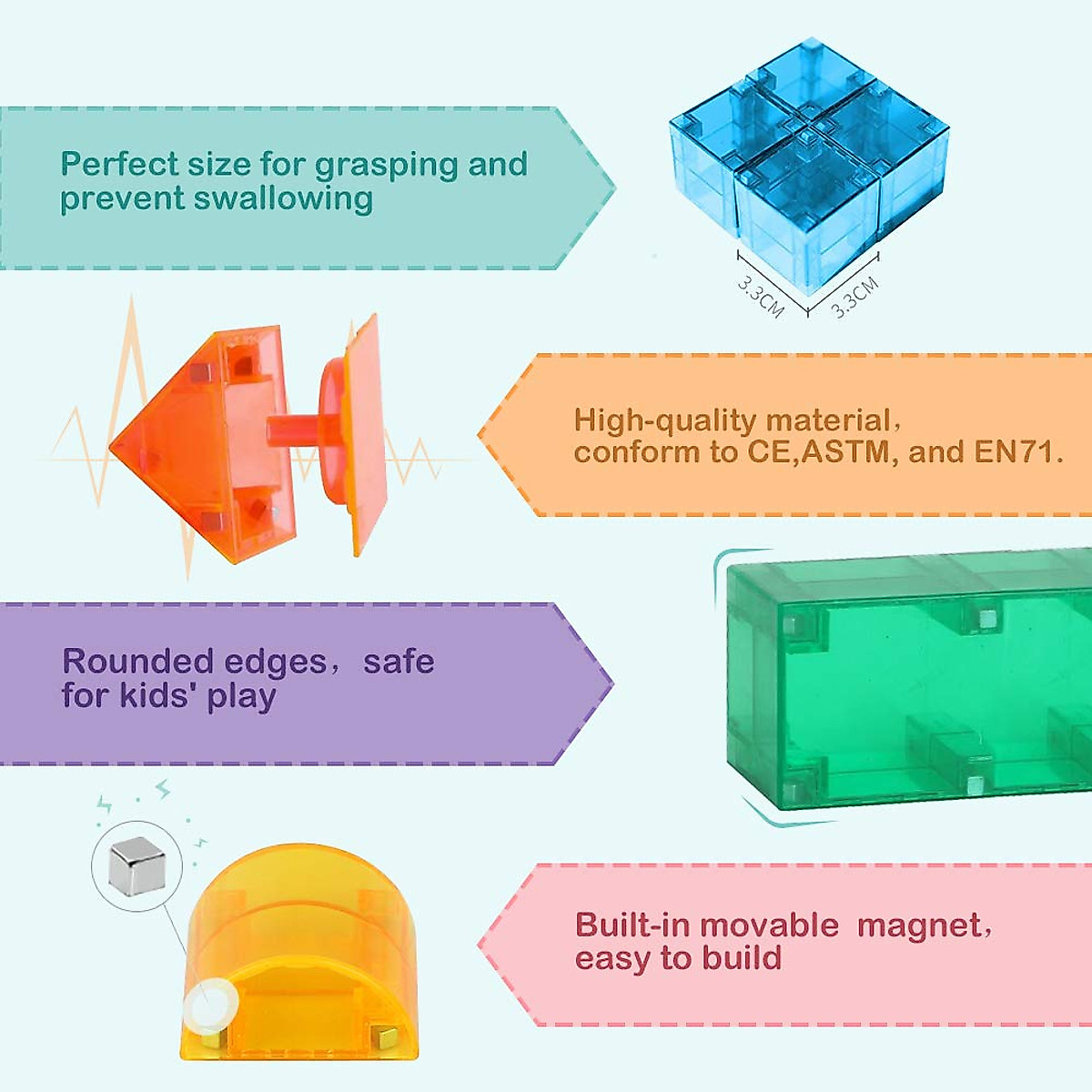 VATOS Magnetic Building Blocks 3D STEM Magnet Tiles Building Toys for Kids 44 PCS Creativity Educational Cubes Develop Motor Skills Montessori Sets Gift For Toddlers Boys Girls age 3 4 5 6 7+ Year Old